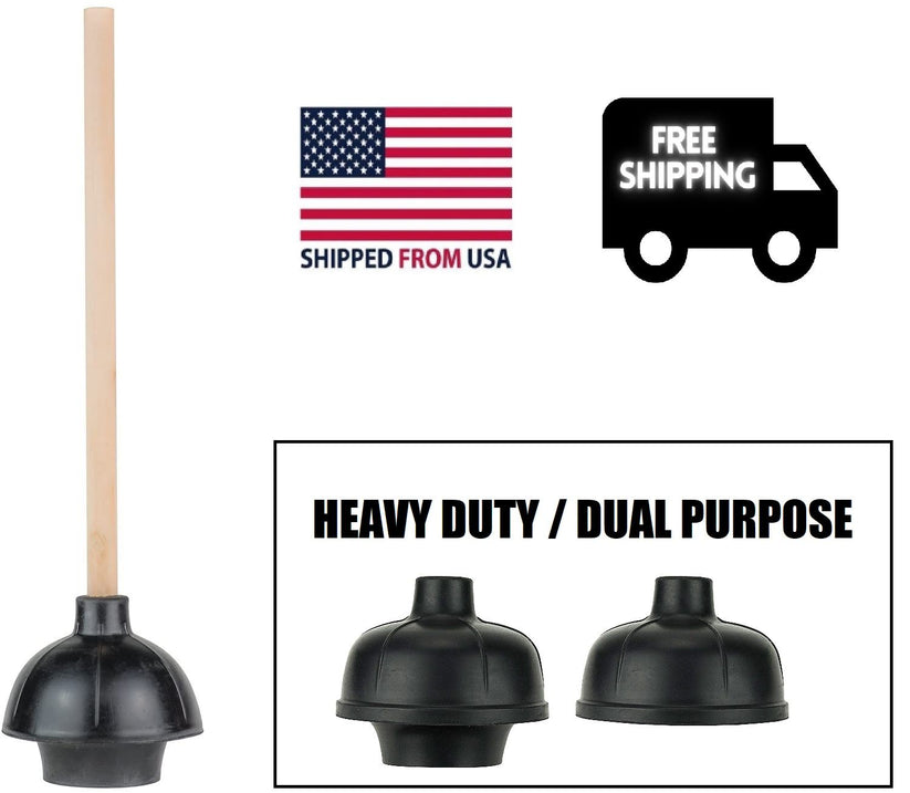 TOILET PLUNGER 18" Wooden Handle HEAVY DUTY Rubber Flange Pump Declogg ...